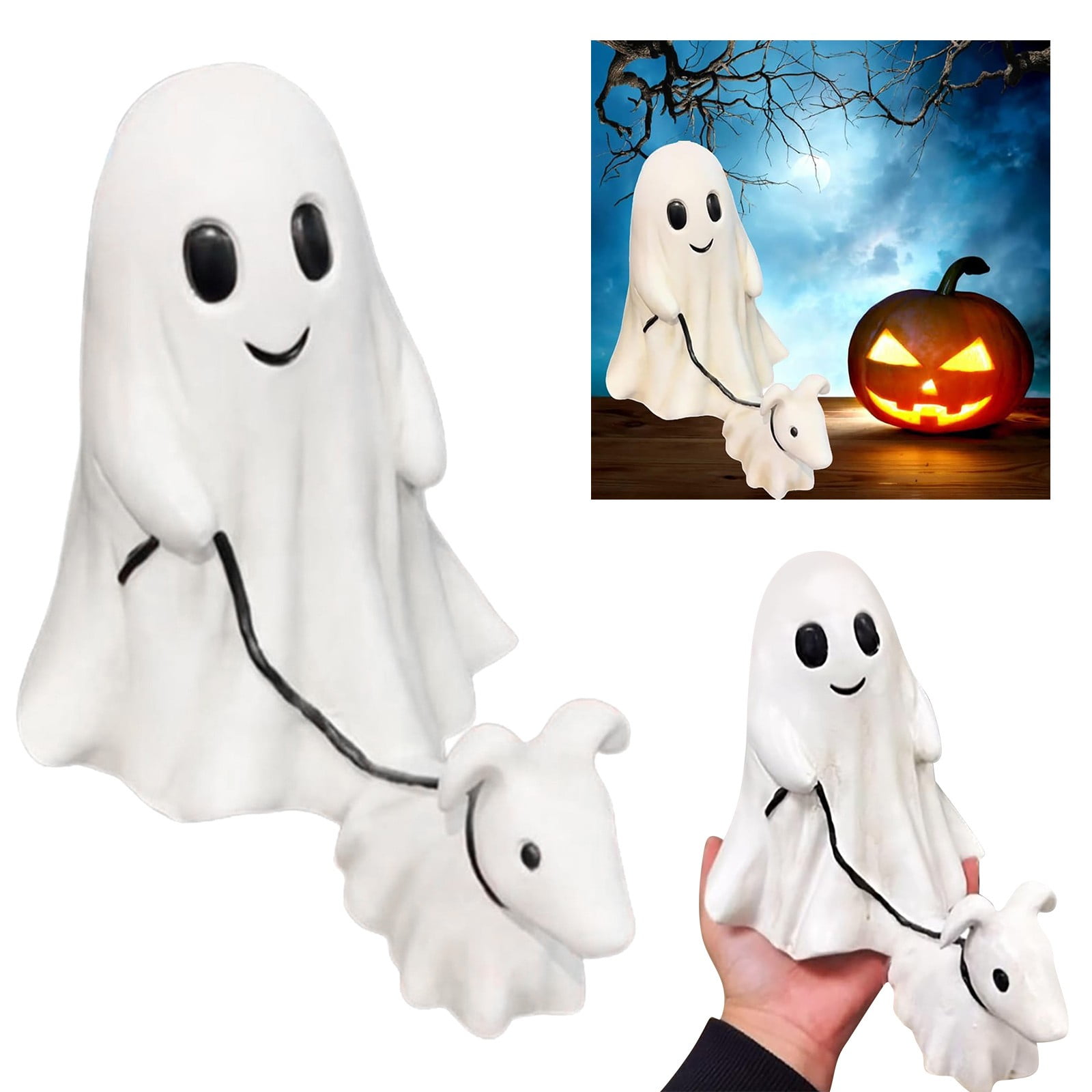 Ghost Figurine Halloween Ghost Walking Dog Statue Halloween Decorations ...