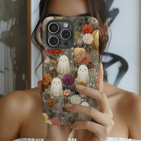 Ghost Floral Fall Pumpkin Dark Flower Phone Case 17 16 15 14 13 12 11 ...