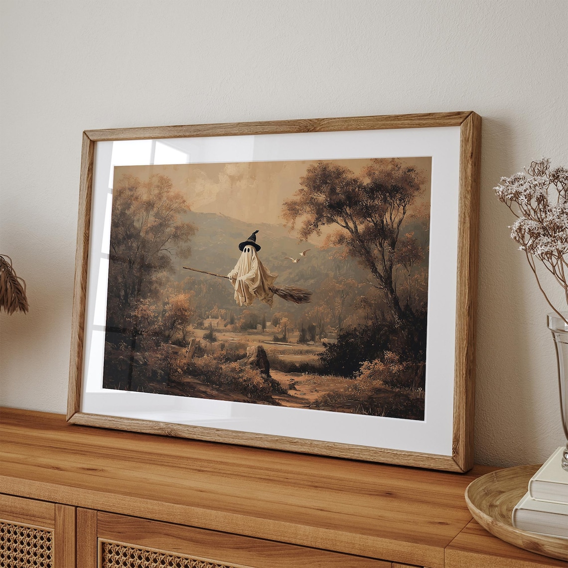 Ghost Flying Wall Art Canvas Artwork Wall Decor Cute Witch Ghost Prints ...