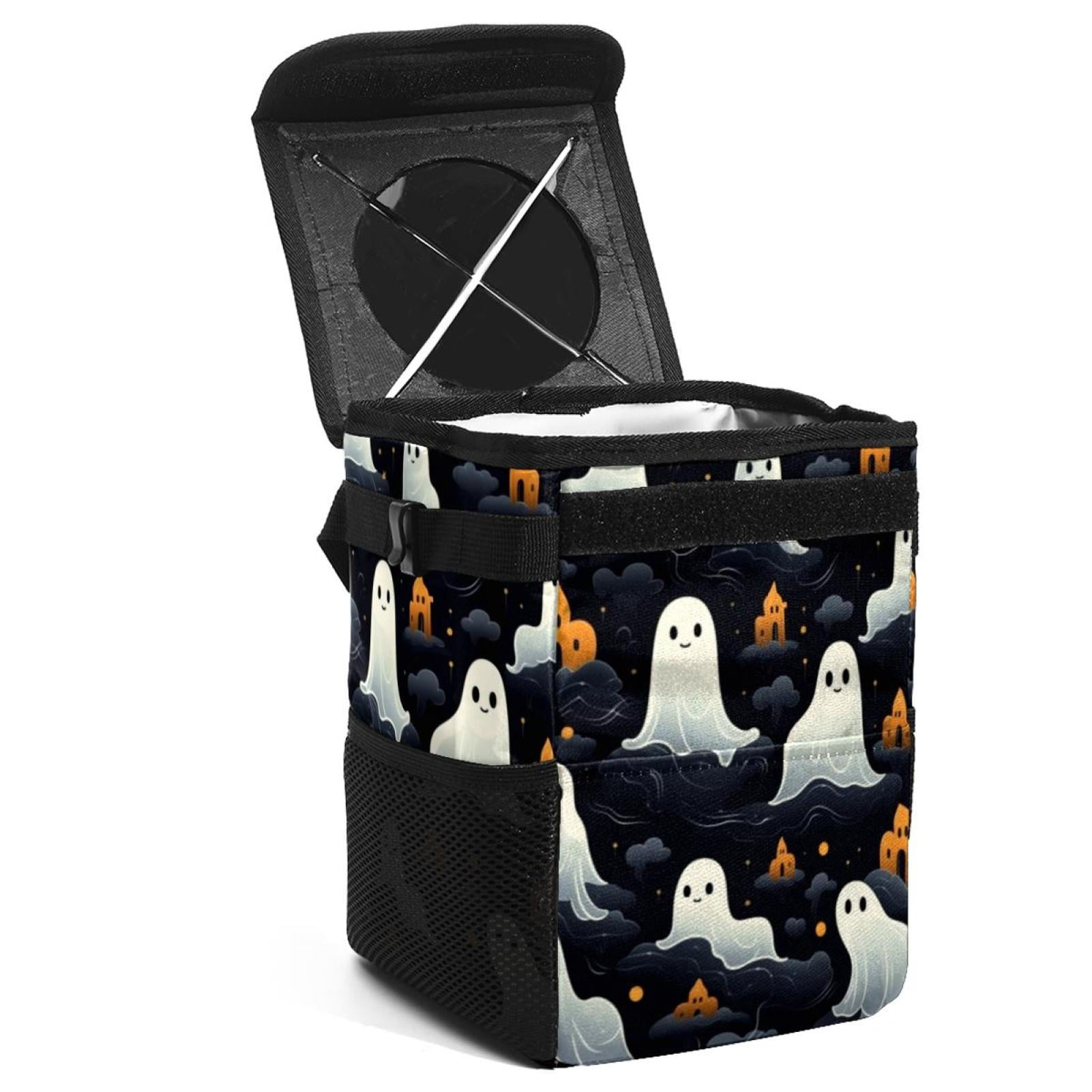 Ghost Foldable Car Trash Bin with Lid, Leak-Proof, Hanging Storage Bag ...