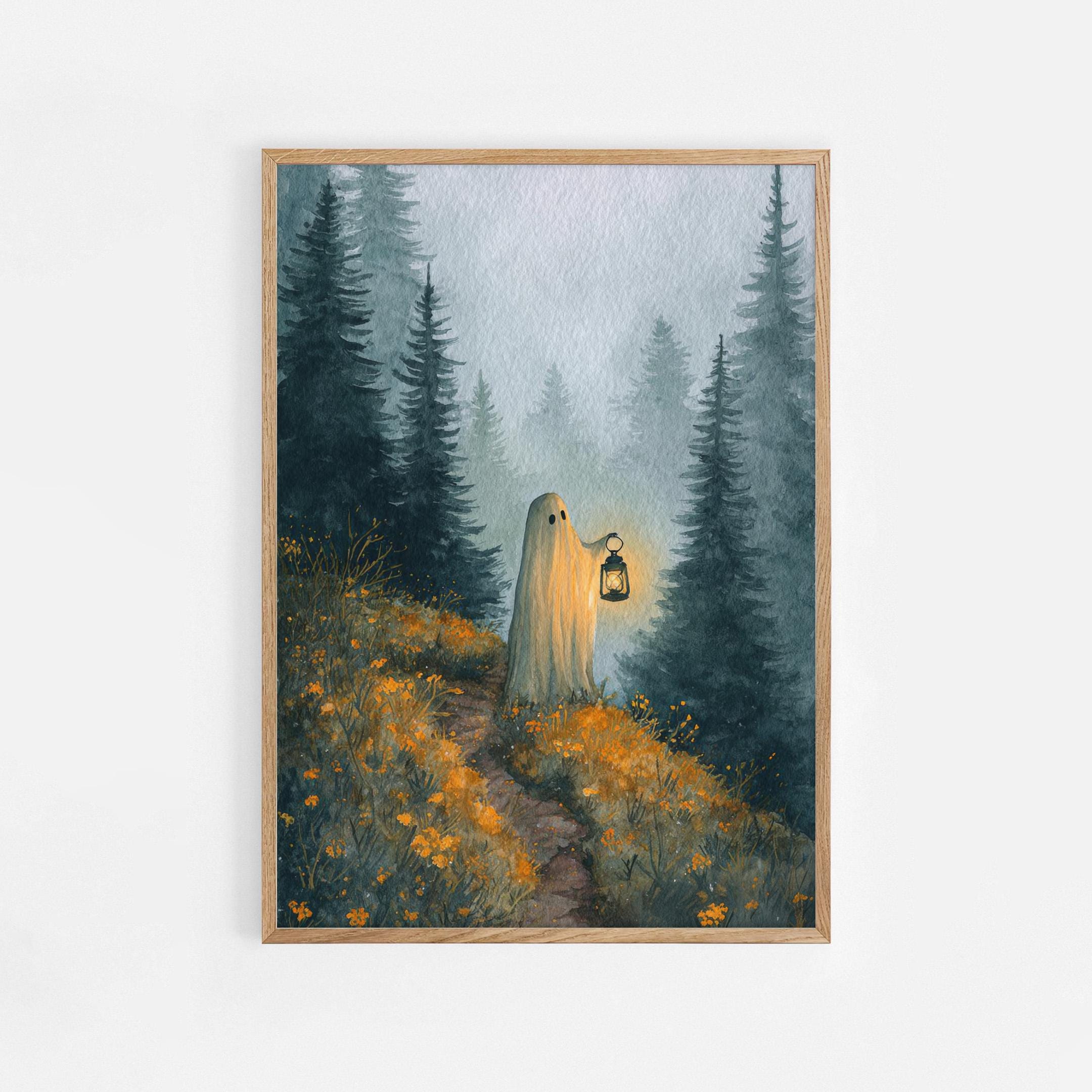 Ghost In The Forest Art Print – Spooky Autumn Wall Art With Lantern ...