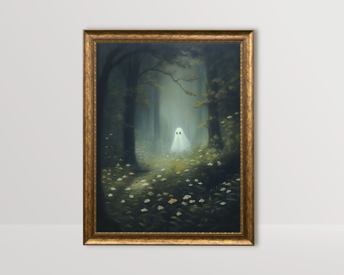 Ghost in Forest, Cute Ghost Dark Cottagecore Spooky Wall Art Adorable ...