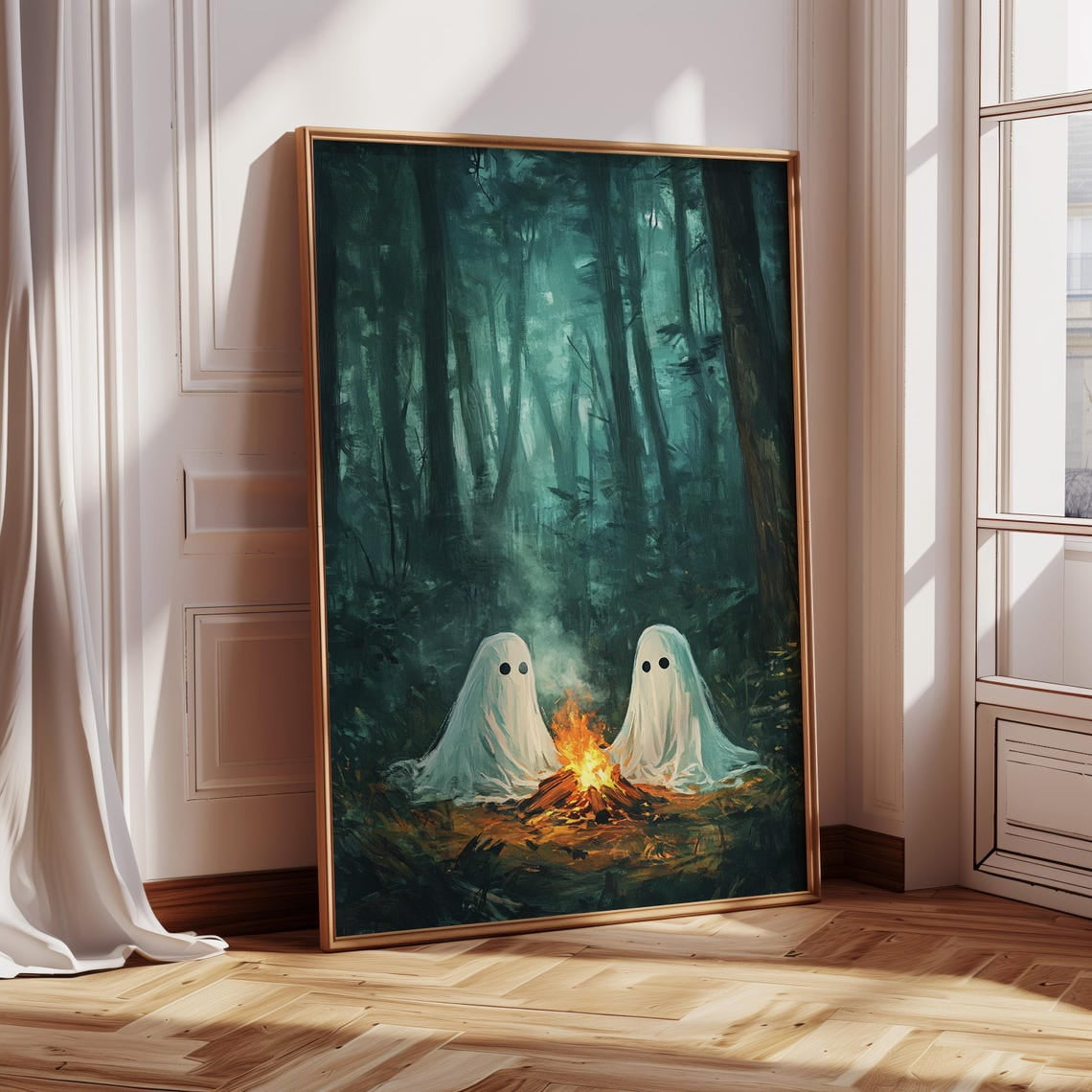 Ghost Friends By Campfire Wall Art – Whimsical Spooky Forest Print ...