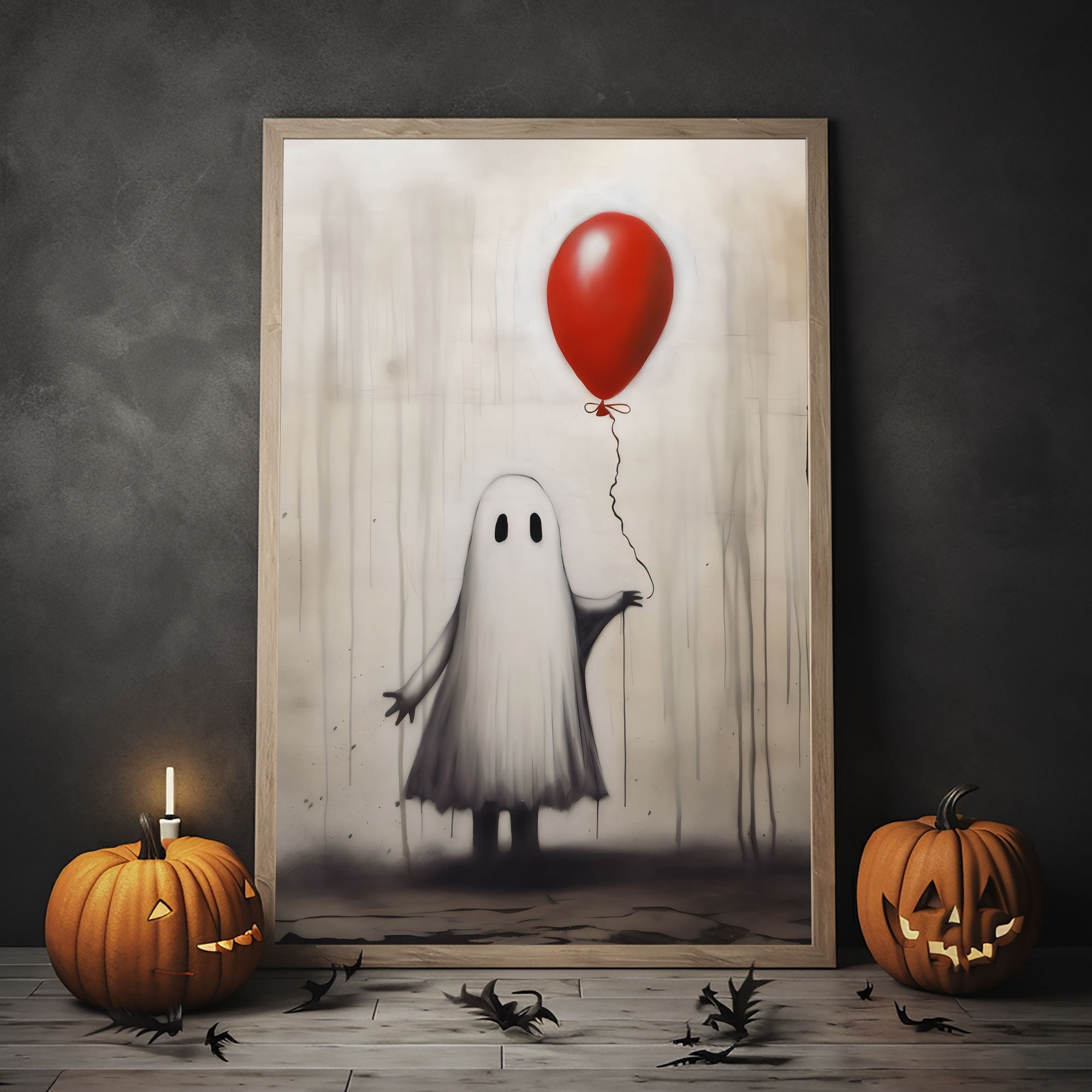 Ghost Girl Holding A Red Balloon Poster Print,Cute Ghost Print, Boo ...