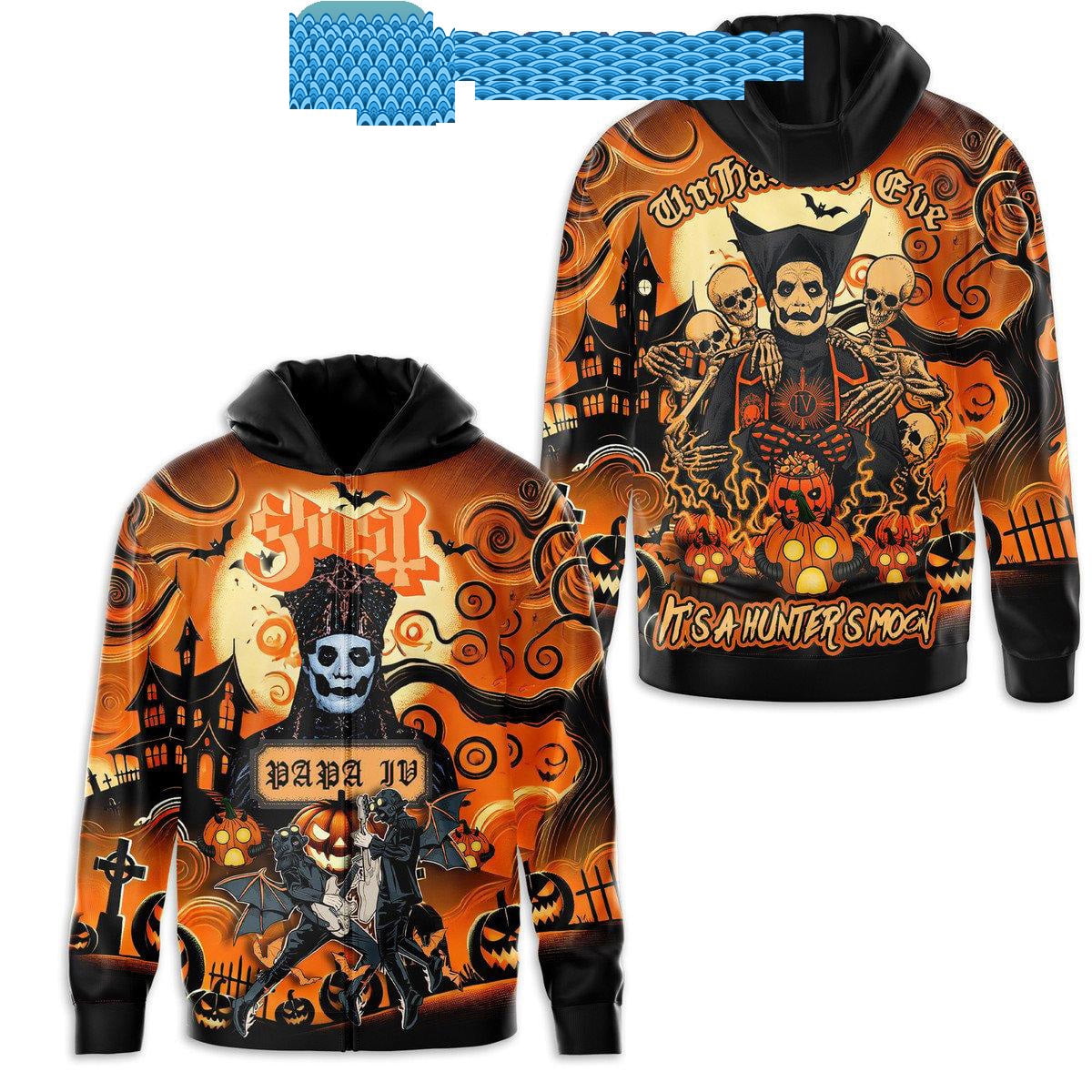 Ghost Halloween Unhallows Eve Its A Hunters Moon Hoodie T-Shirt ...