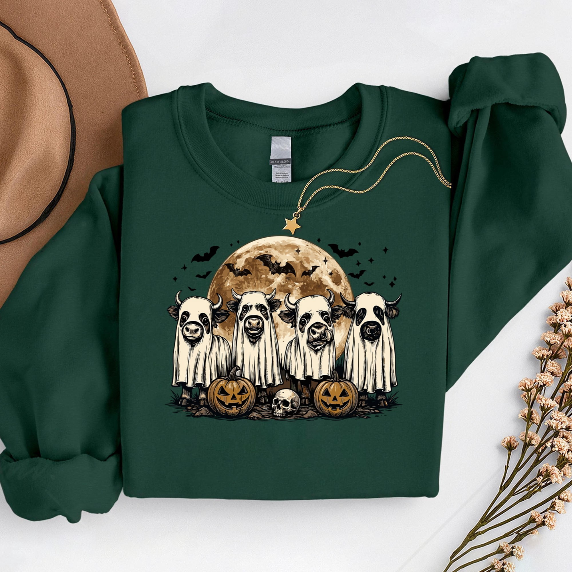 Ghost Highland Cow – T-Shirt, Hoodie & Sweatshirt – Halloween & Funny ...
