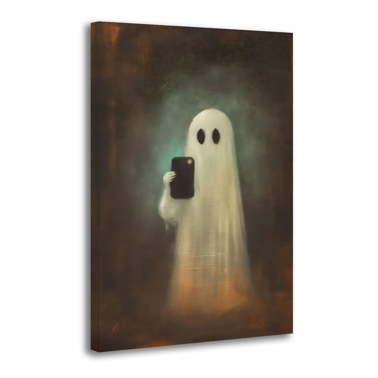 Ghost Holding Smart Phone Halloween Picture Print Canvas Poster Wall ...