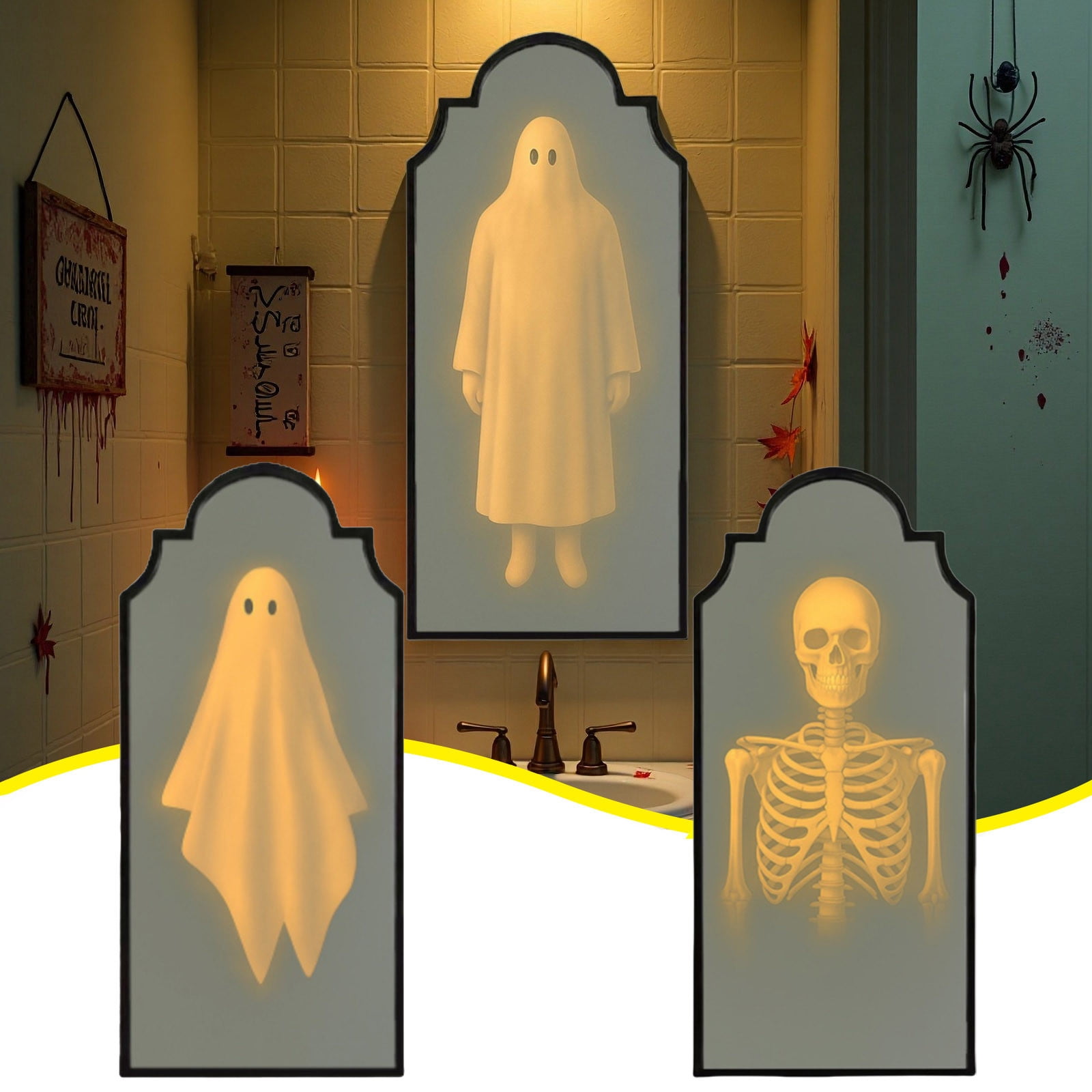 Ghost Hologram Mirror 2025 Halloween 13.78inch Ghost Mirror, Spooky ...