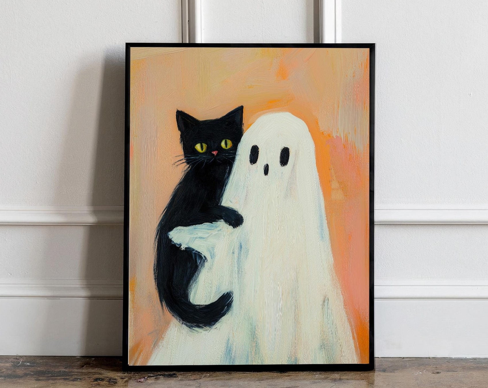 Ghost Hugs Black Cat print, Vintage Art Poster, Dark Academia, Haunting ...