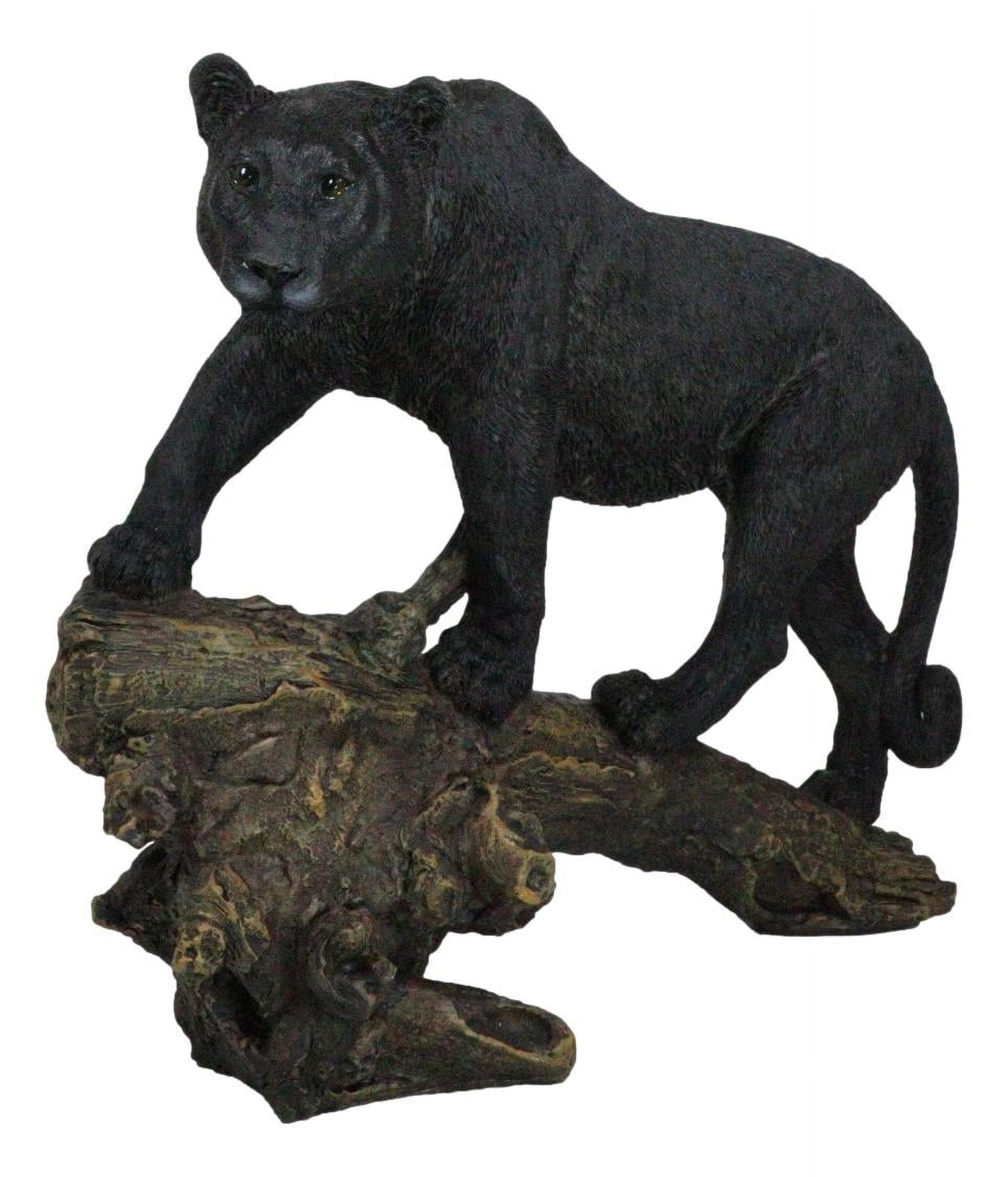 Black Panther Cougar Statue, Jaguar on Weathered Tree Log Decor ...