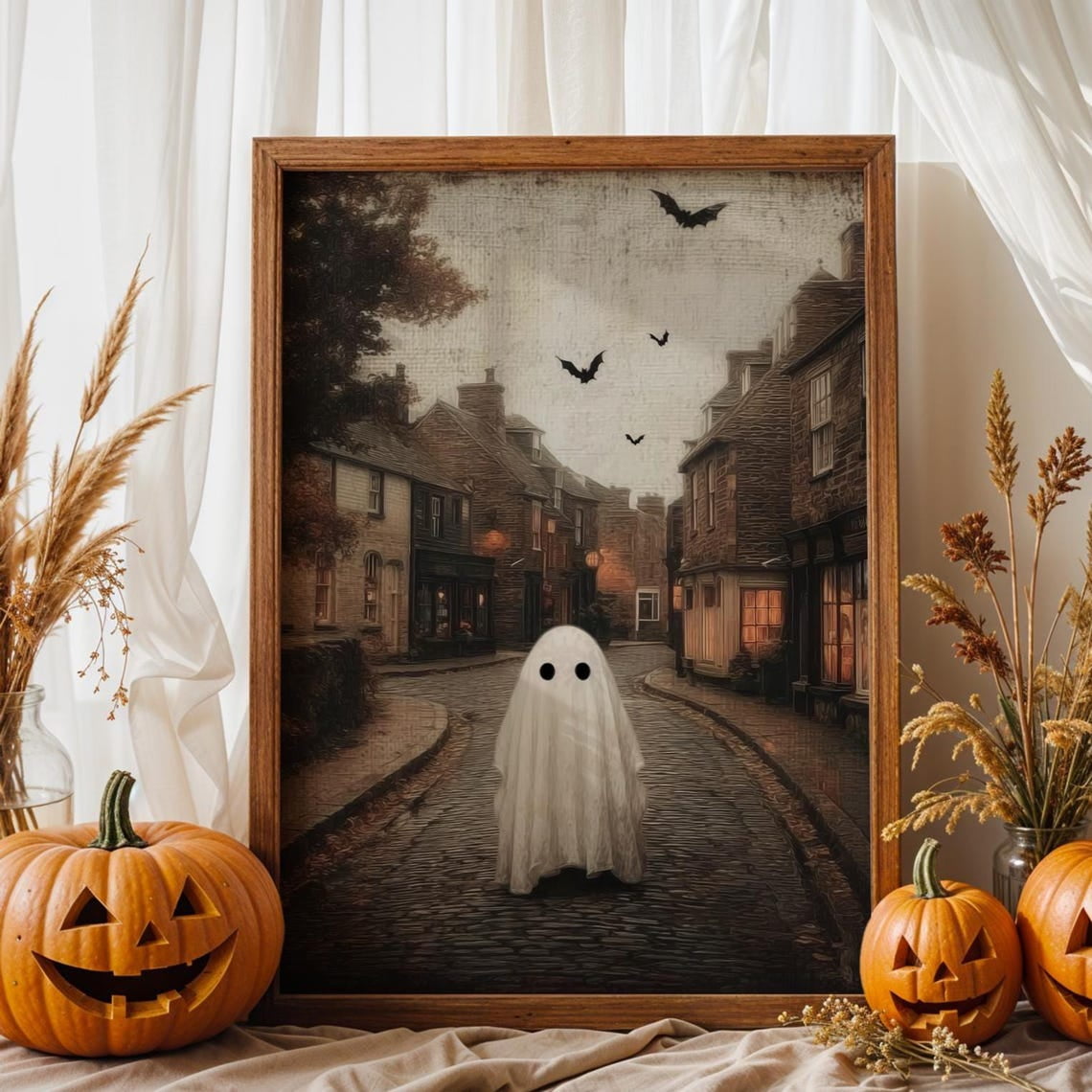 Ghost In Sheet Town Poster, Spooky Wall Art Poster,, Unframed Poster ...