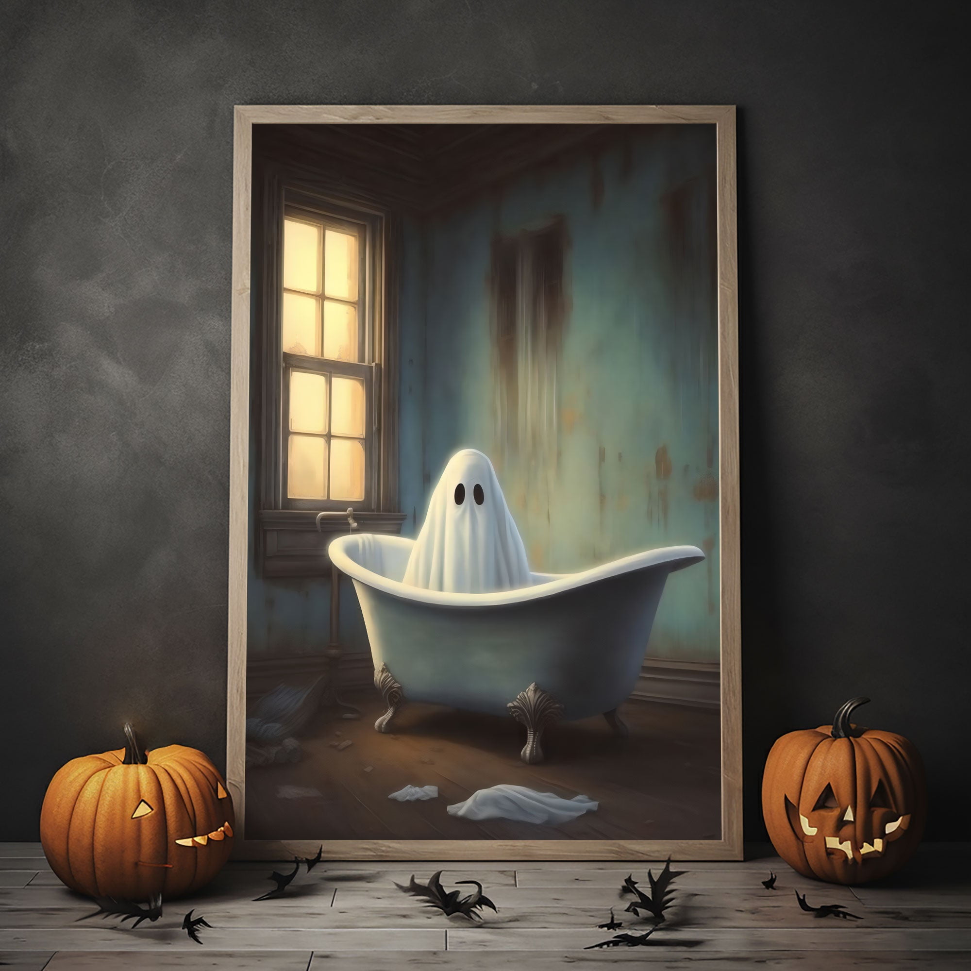 Ghost In The Bath Tub Print Poster, Bubble Bath Ghost, Vintage Poster ...