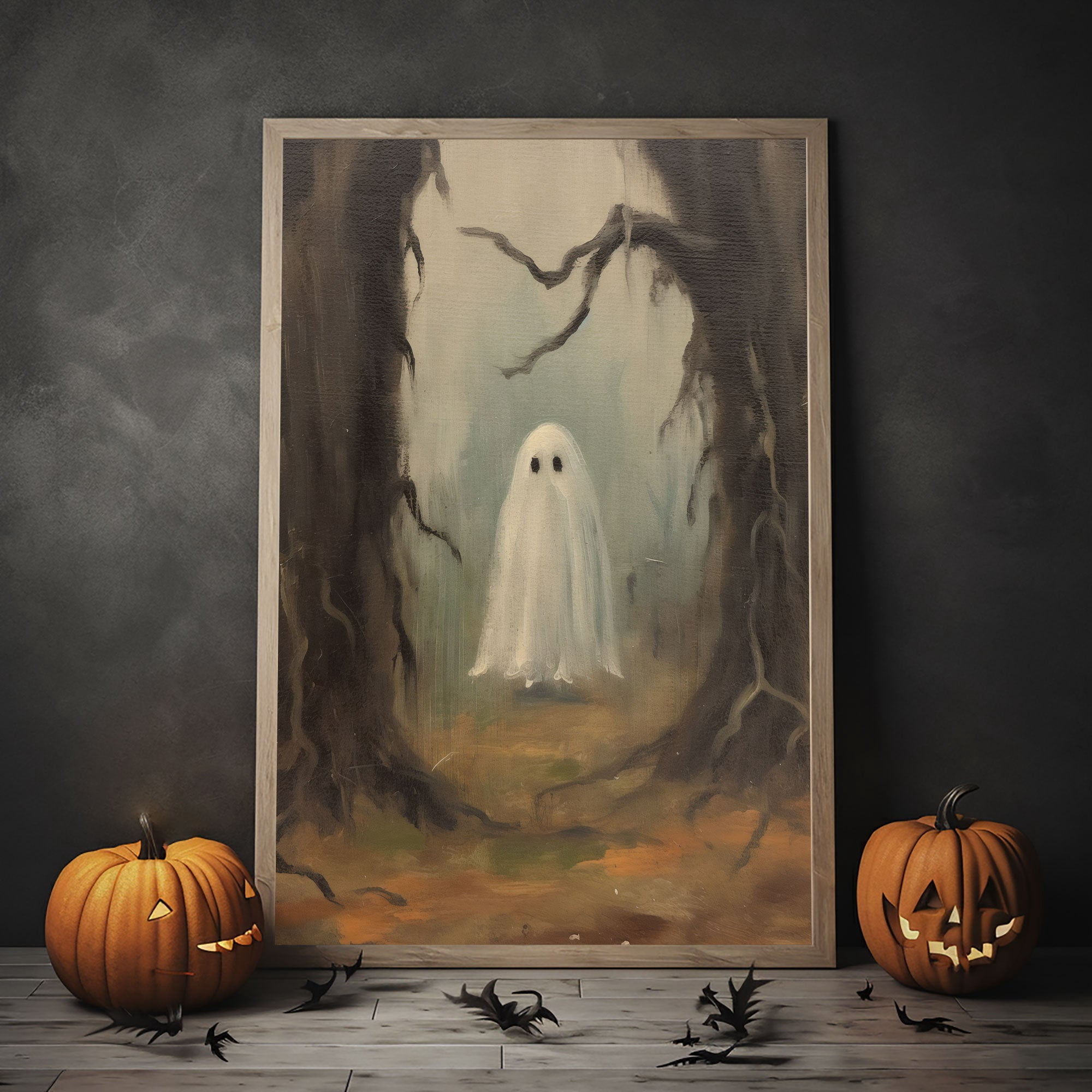 Ghost In The Fall Forest Poster, Ghosts Art Print, Halloween Art Print ...