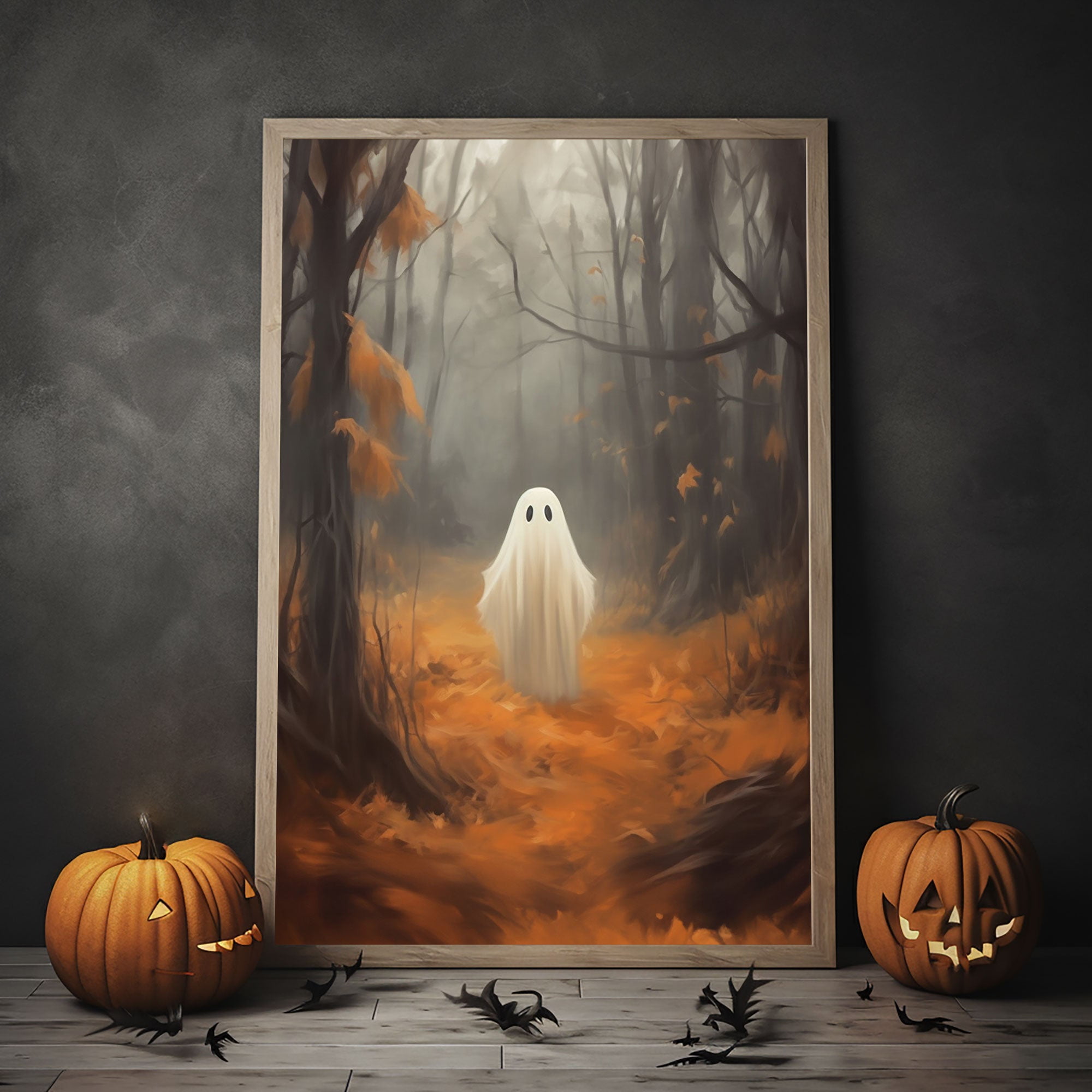 Ghost In The Fall Forest Print Poster, Ghosts Art Print, Halloween Art ...