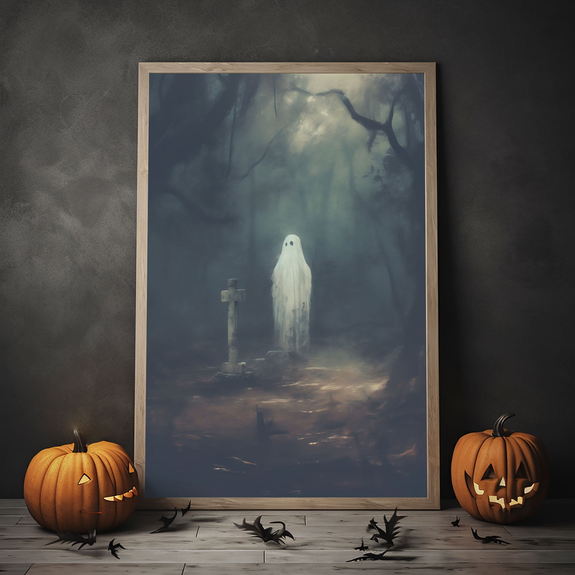 Ghost In The Gloomy Forest Poster, Ghosts Art Print, Halloween Art ...