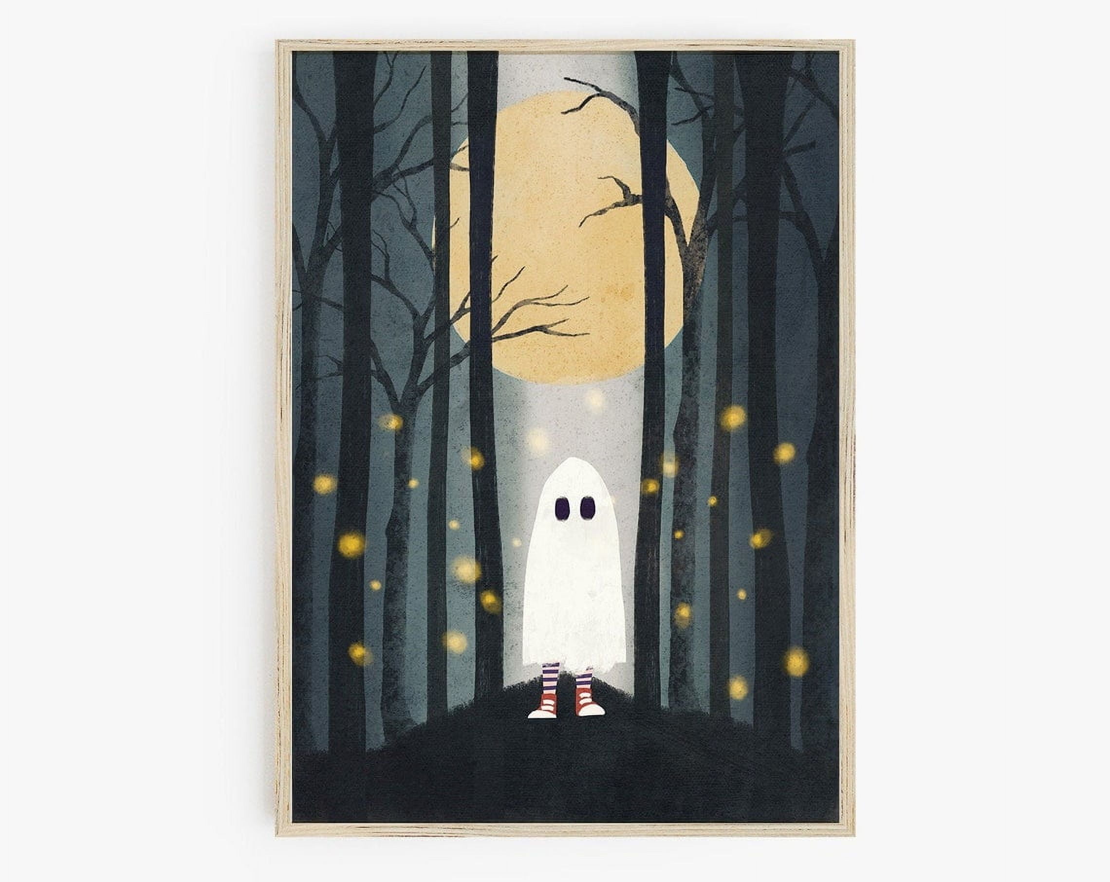 Ghost In The Woods Print, Sheet Ghost Art Print, Cute Ghost With Full ...