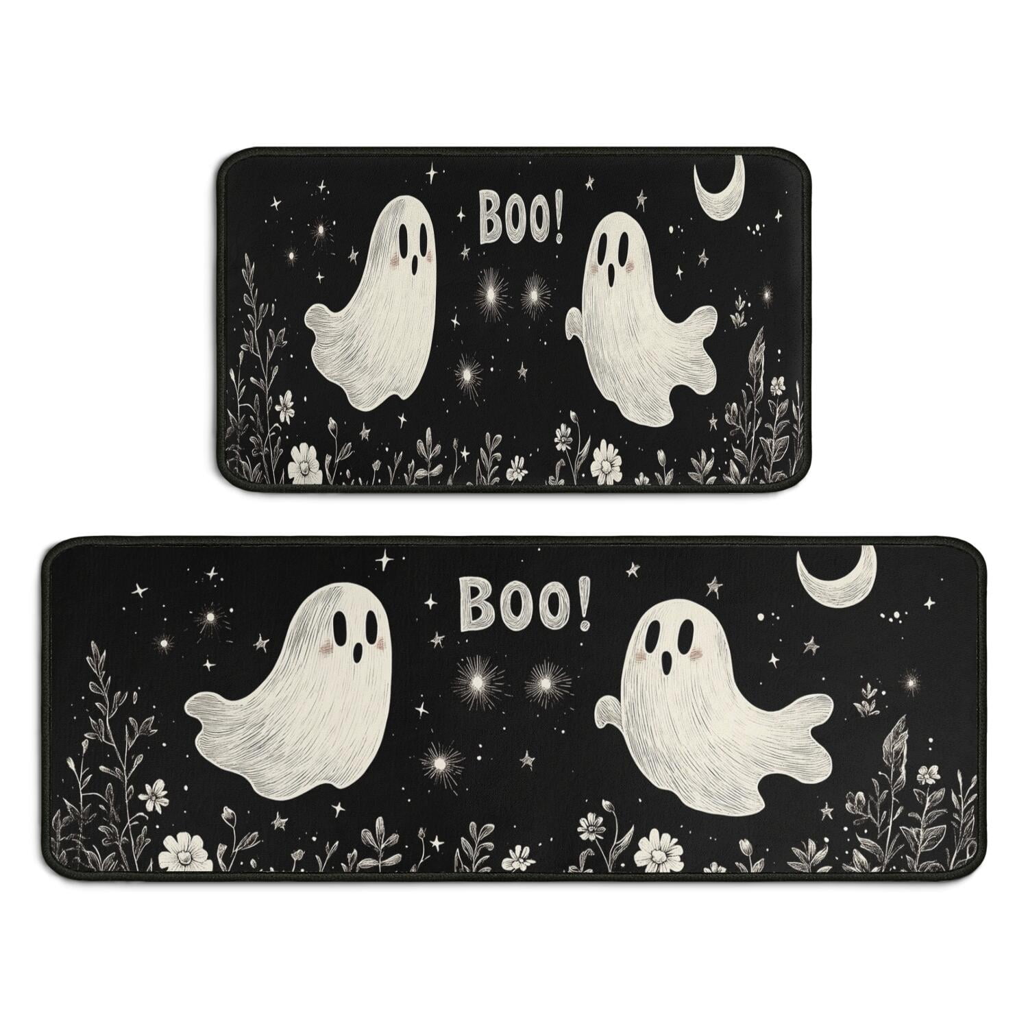 Ghost Kitchen Rugs Sets Of 2 Halloween Spooky Cute Ghost Flower Moon ...