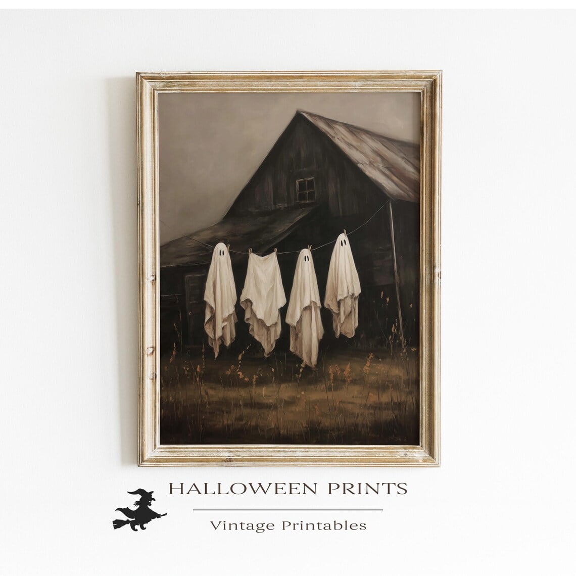 Ghost Laundry Day Poster Wall Art, Whimsical Haunted Barn Rustic Autumn ...