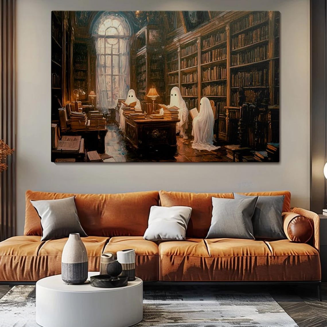 Ghost Library Art Poster Spooky Dark Academia Home Decor, 8x12 UNFRAMED ...