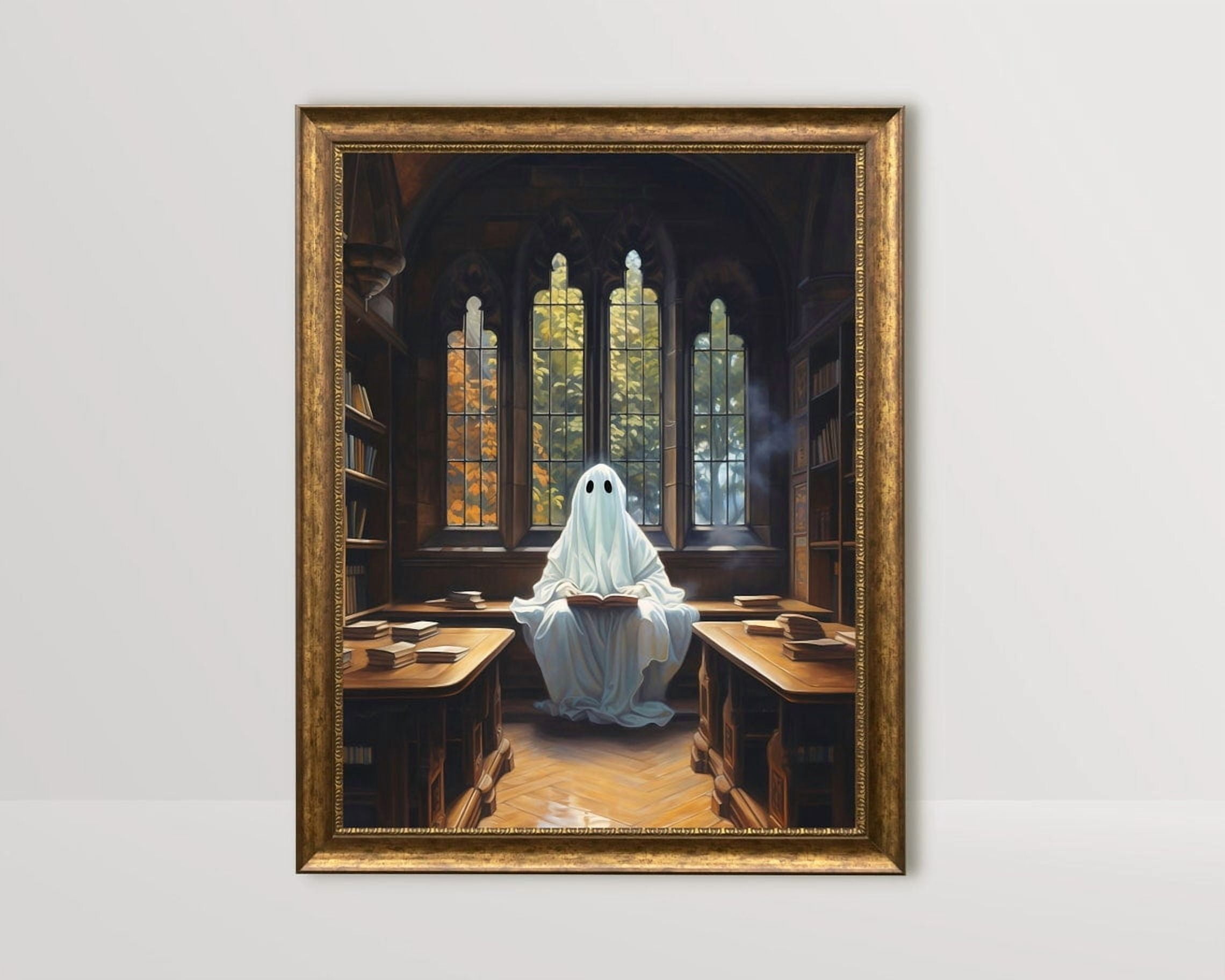 Ghost in Library Nook, Spooky Wall Art, Dark Academia, Adorable Creepy ...