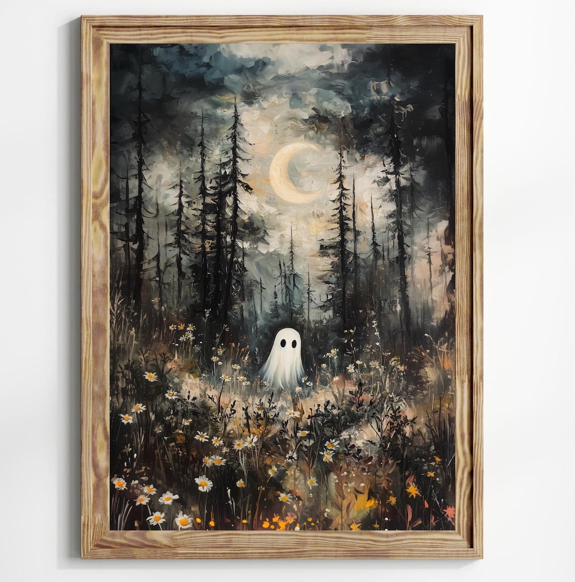 Ghost In Magical Forest Wildflowers Meadow Art Print, Whimsical Decor ...