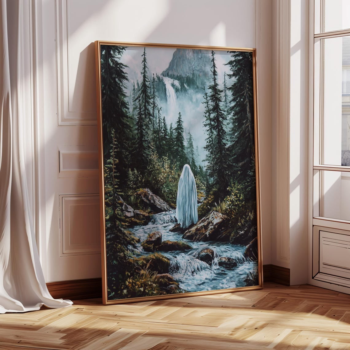 Ghost In Mountain Stream Forest Spooky Waterfall Wall Art Haunted ...