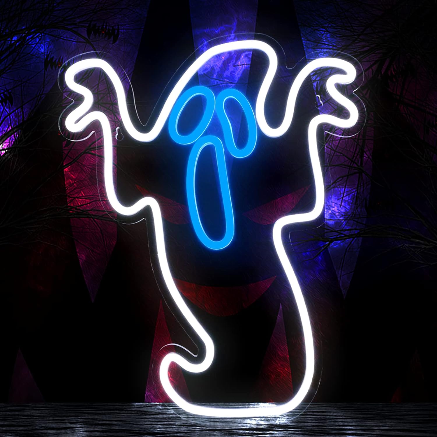 Ghost Neon Light - Flickering Boo Neon Signs for Wall Decor 16.3x13 ...