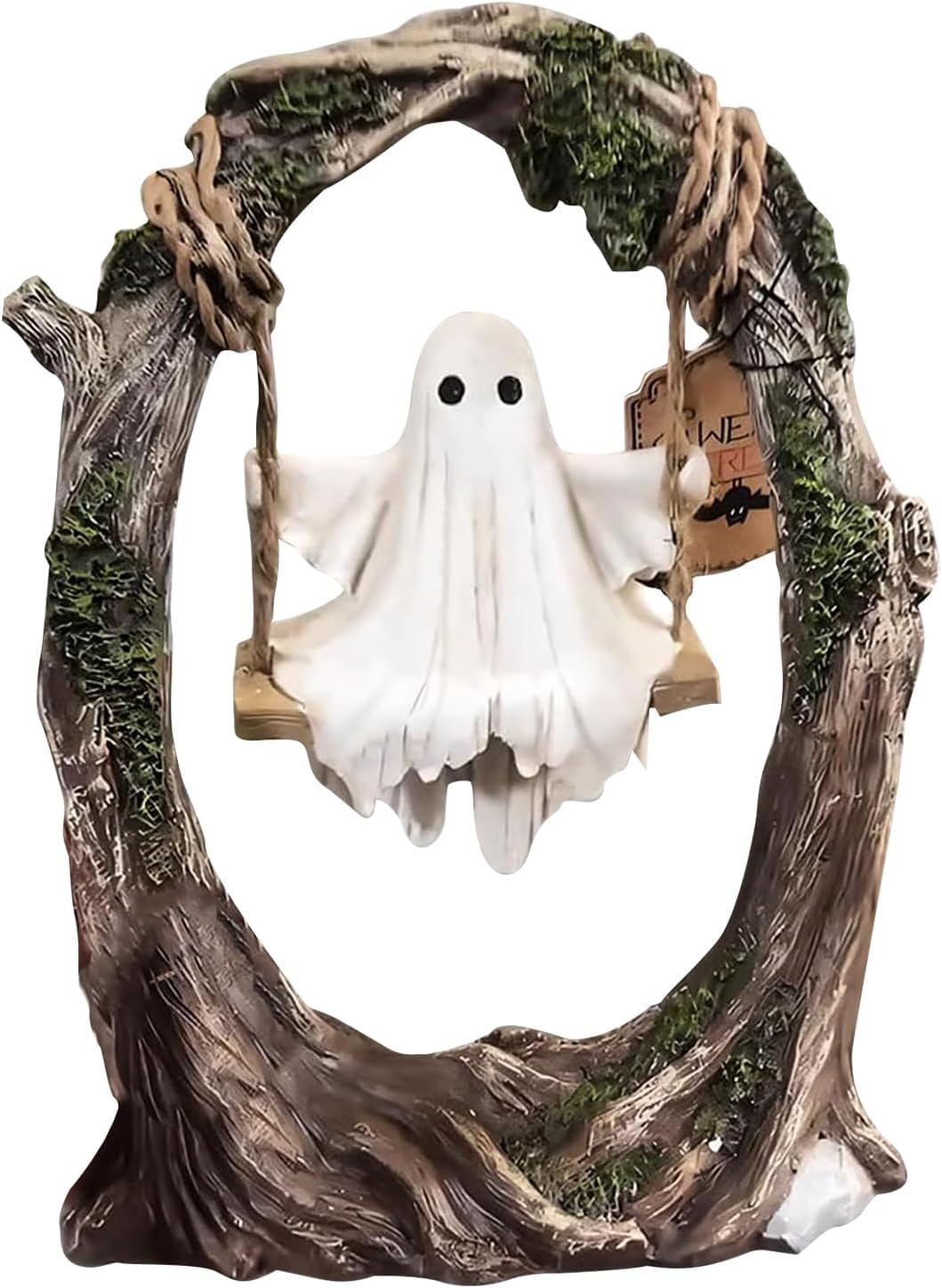 Ghost On A Tree Swing | Cute Swinging Ghost Halloween Figurine Indoor ...