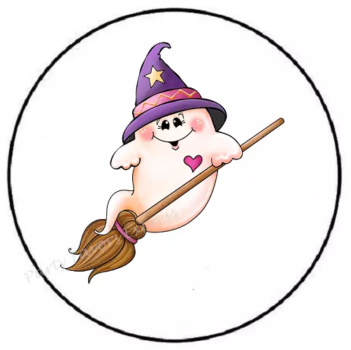 Ghost On Broom Halloween Stickers Party Favors Phone Decal Water Bottle ...