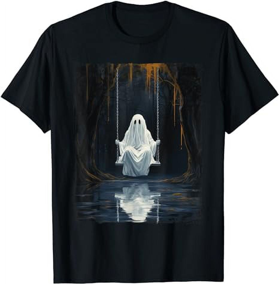 Ghost On Swing Spooky Art Costume Cute Halloween Ghost T-Shirt ...