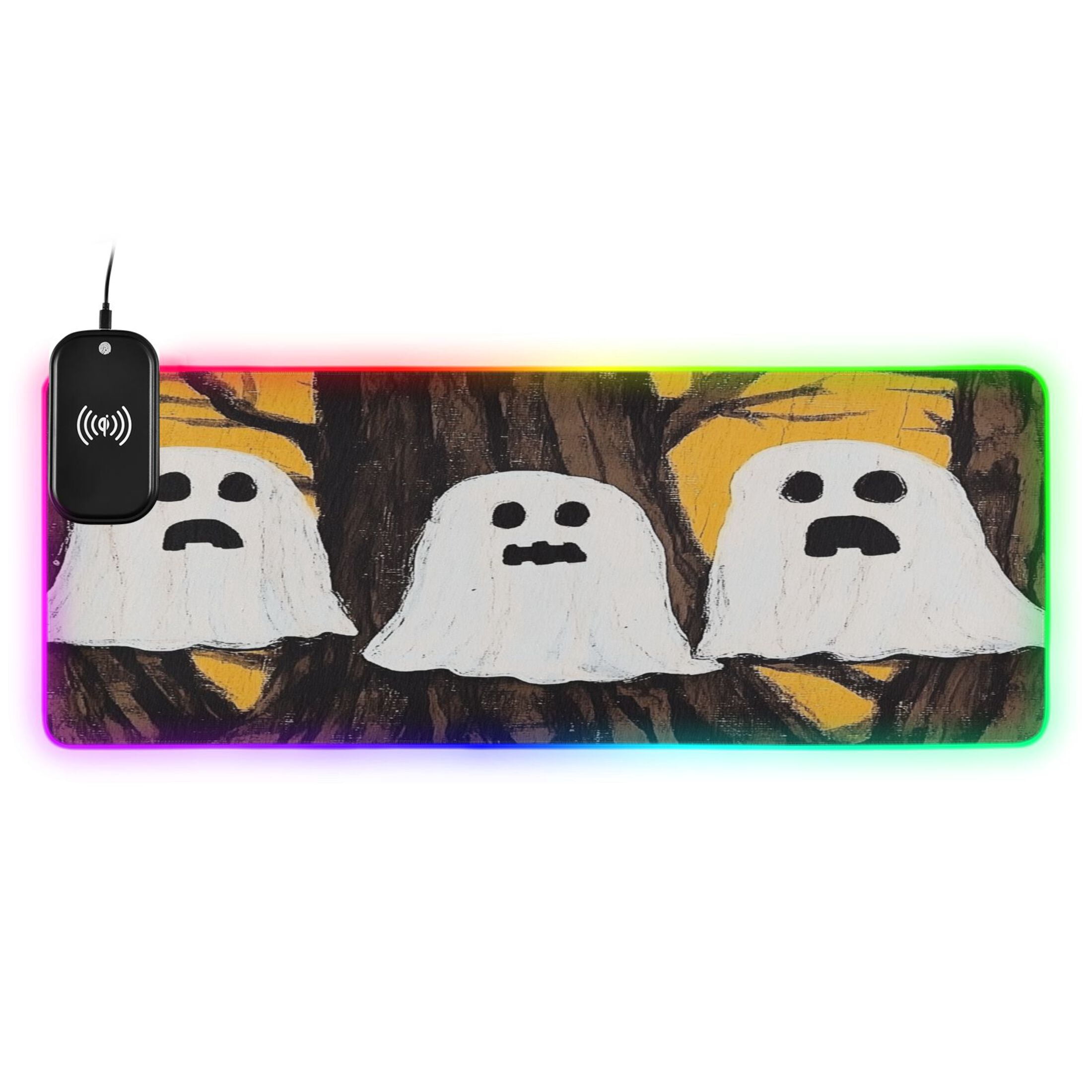 Ghost Pattern Design Large RGB Gaming Mouse Pad with Fast Wireless ...