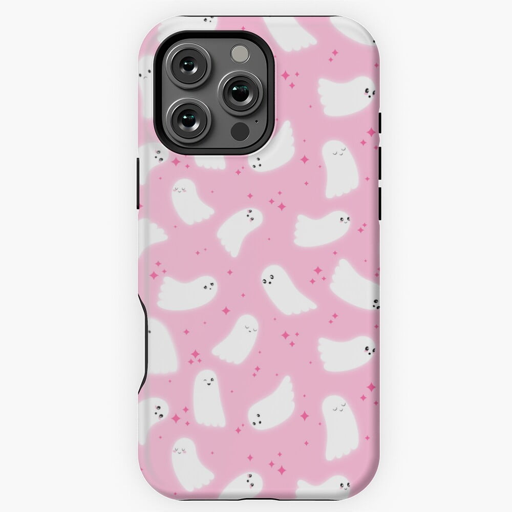 Ghost Pattern Pink Sparkles Phone Case for iPhone 16 15 14 13 12 11 Pro ...