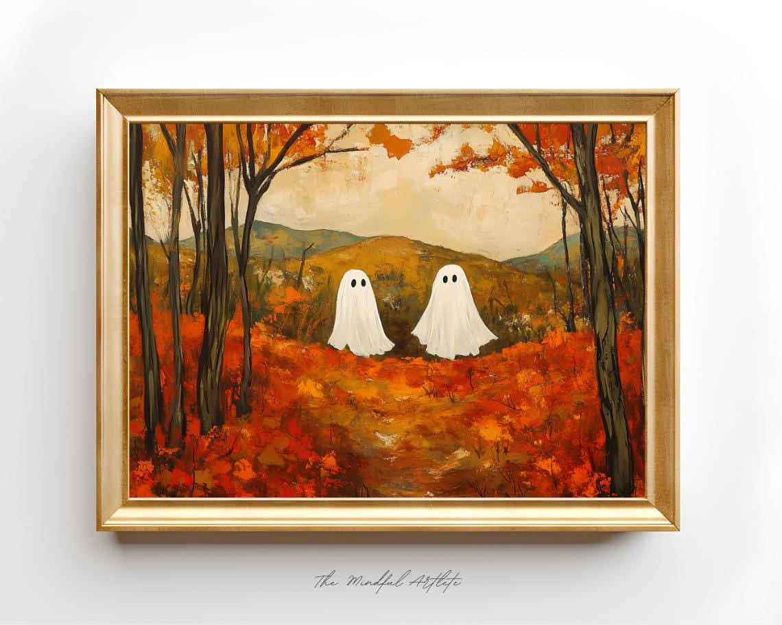 Ghost Print Ghost Painting Print Set Cute Ghost Poster Vintage Oil ...