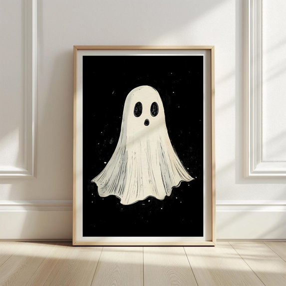 Ghost Print Printable Wall Art, Black Wall Art Ghost Print, Spooky Cute ...