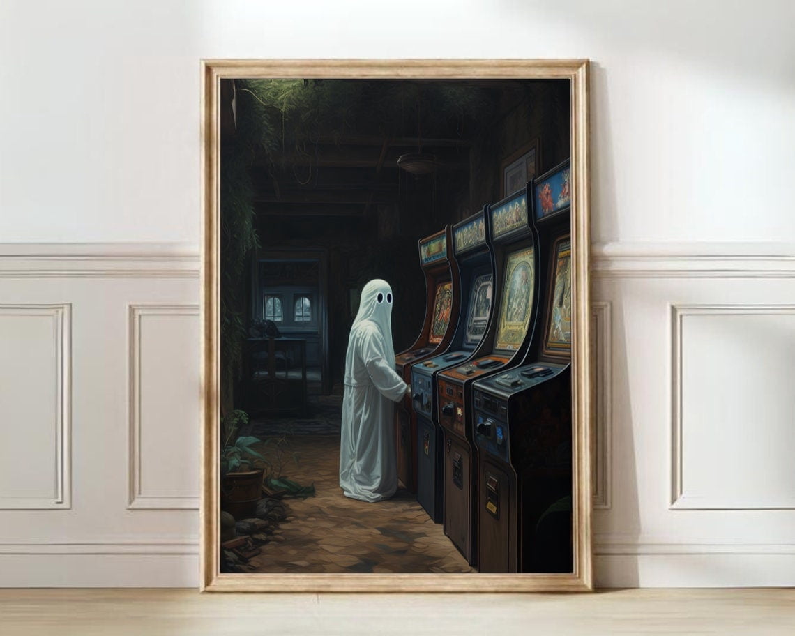 Ghost Print Vintage Wall Art Ghost In Arcade Print Decor Dark Academia ...