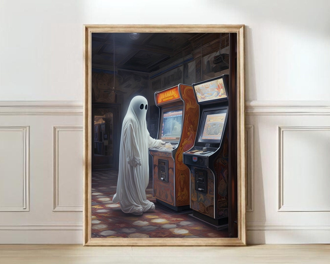 Ghost Print Vintage Wall Art Ghost In Arcade Print Decor Dark Academia ...