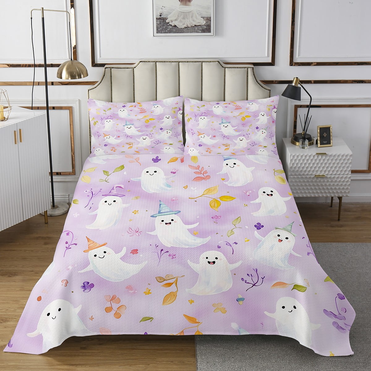 Ghost Printed Coverlet Set Queen Size Happy Halloween Theme Quilt Set ...