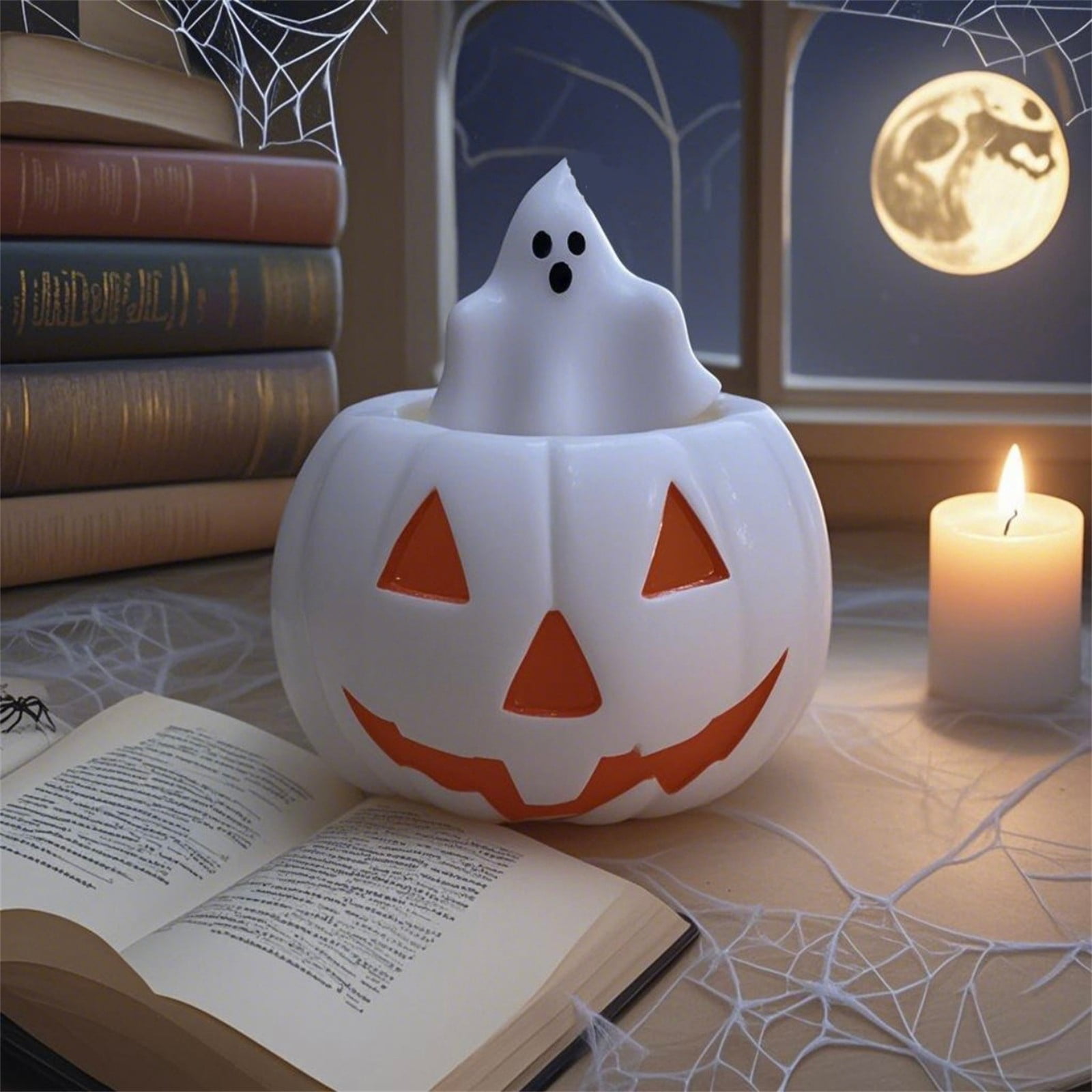 Ghost in Pumpkin Halloween Decoration - White Pumpkin Ghost with ...