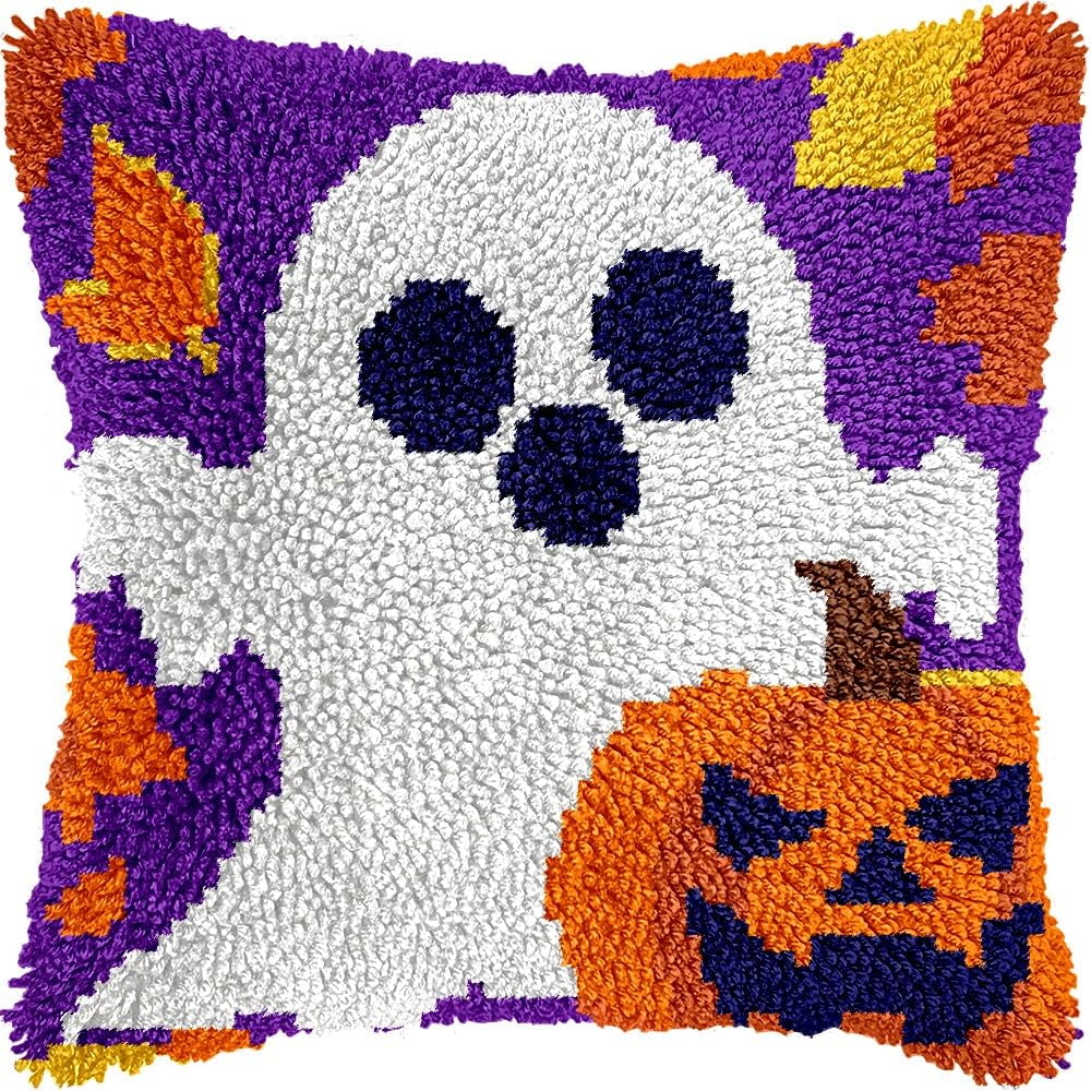 Ghost & Pumpkin Latch Hook Pillow Cover Kits for DIY Handmade Throw ...