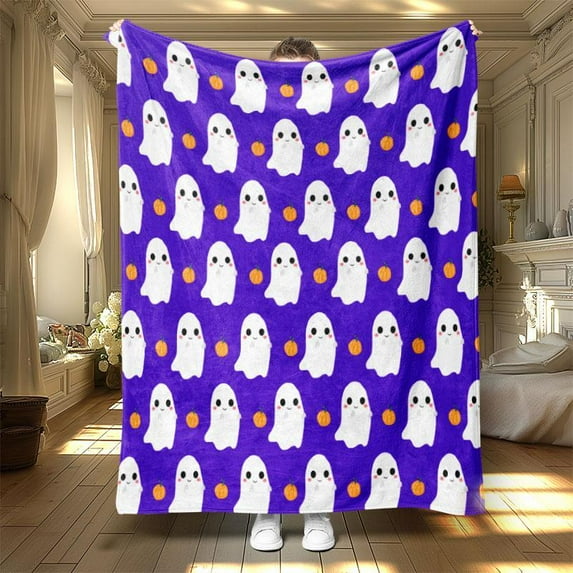 Ghost & Pumpkin Pattern Throw Blanket, Soft Warm Cozy Air-Conditioned ...