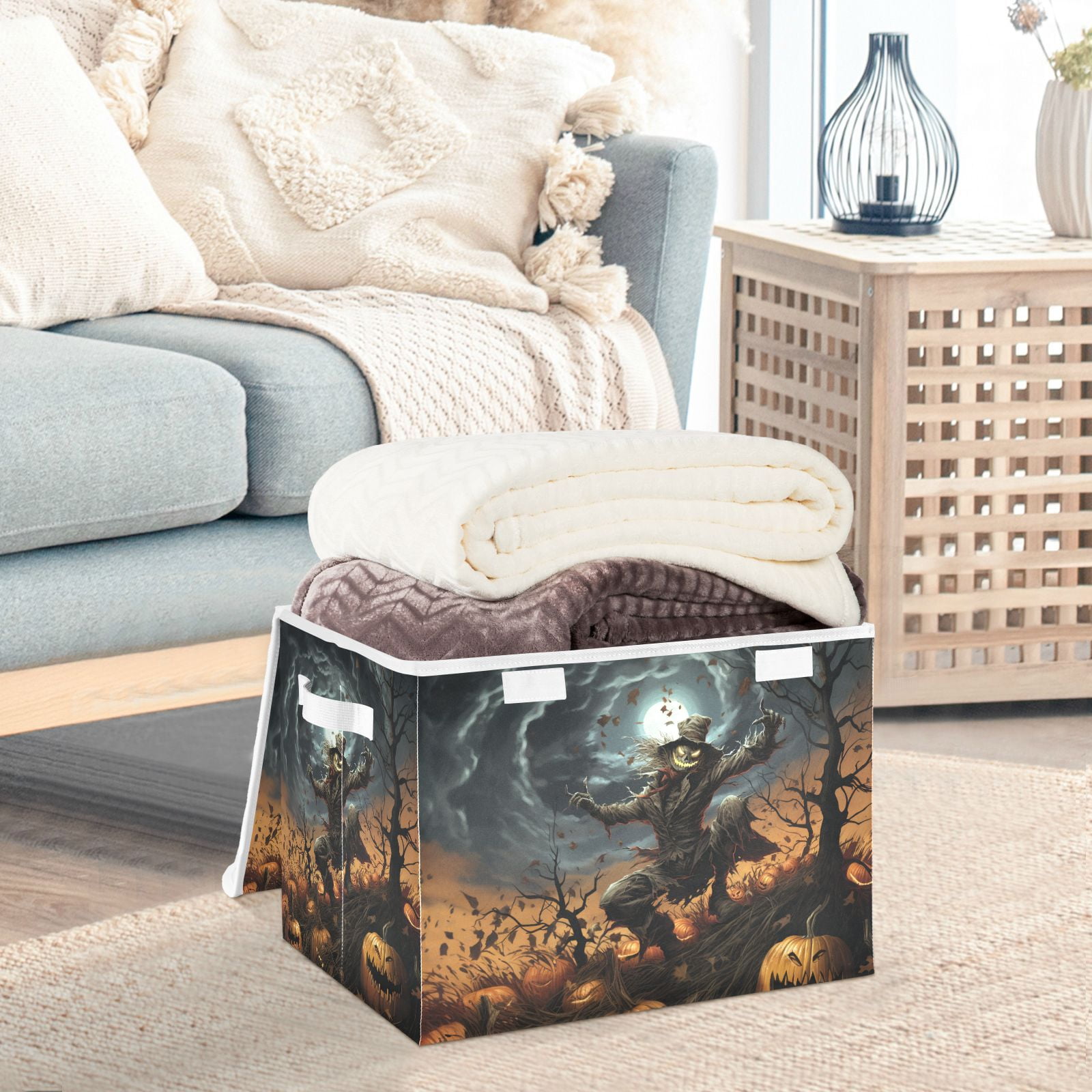 Ghost Pumpkins Halloween Storage Basket Foldable Laundry Basket Shelf ...