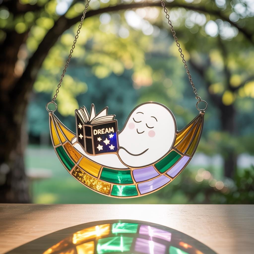 Ghost Reading Acrylic Window Hanging, Sleeping Ghost Stained Glass ...