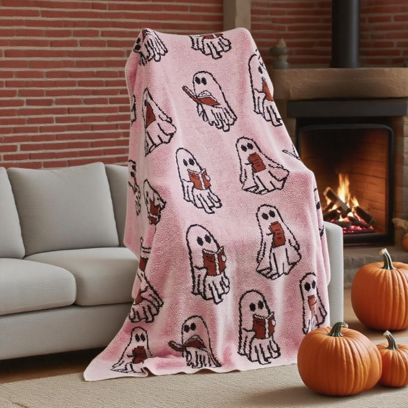 Ghost Reading Blanket 2025 Halloween Ghost Reading a Book Throw Blanket ...