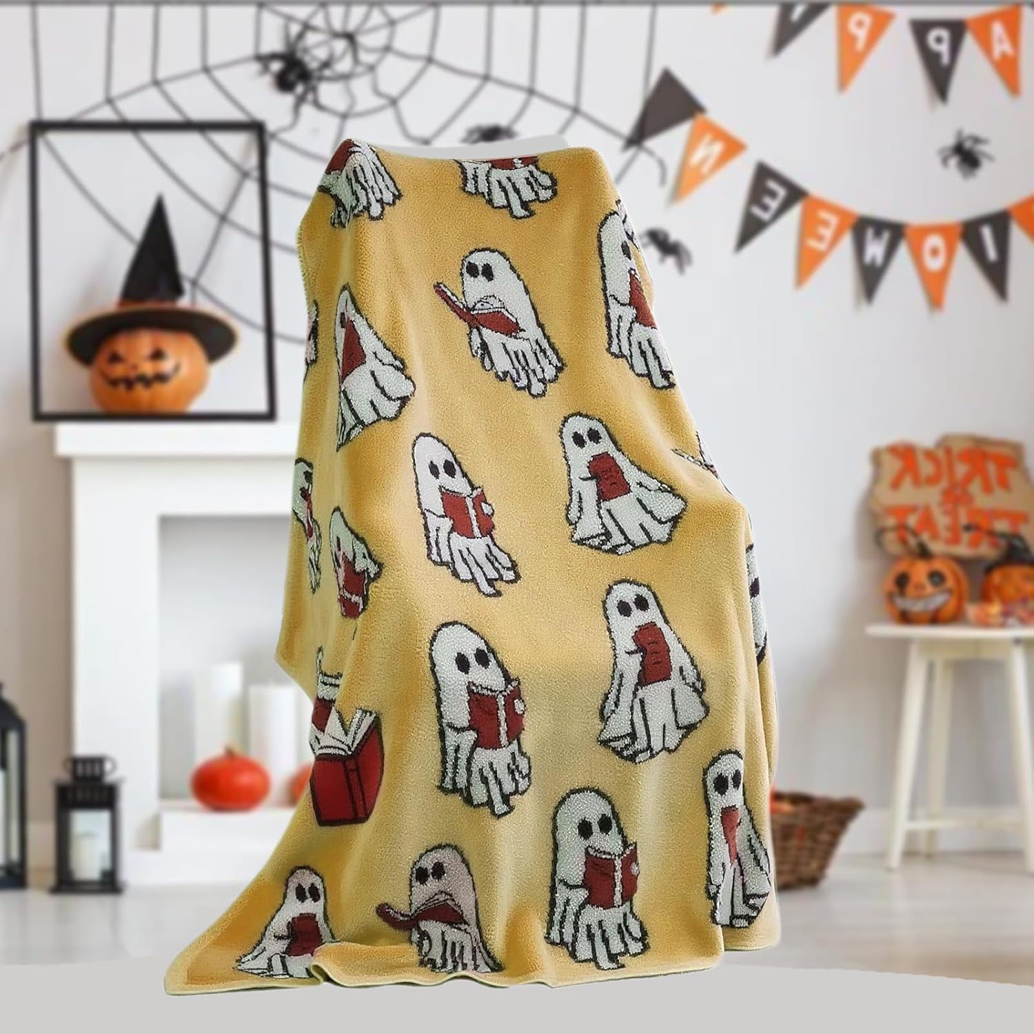 Ghost Reading Blanket, 2025 New Halloween Ghost Reading a Book Throw ...