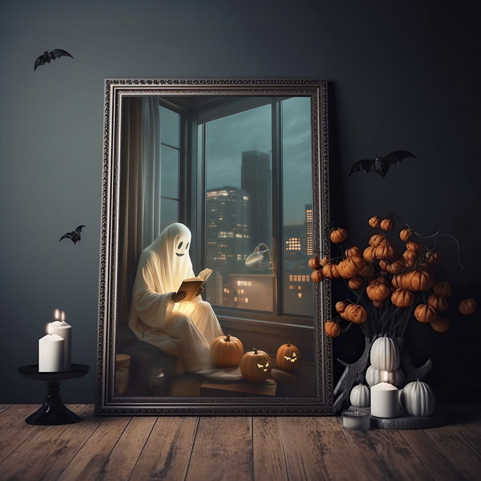Ghost Reading Book By The Window In The Big City,Ghost Posters, Ghost ...