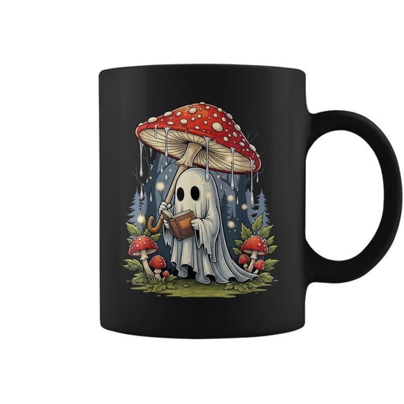 Ghost Reading Book Halloween Mushroom Spooky Cottagecore Coffee Mugs ...