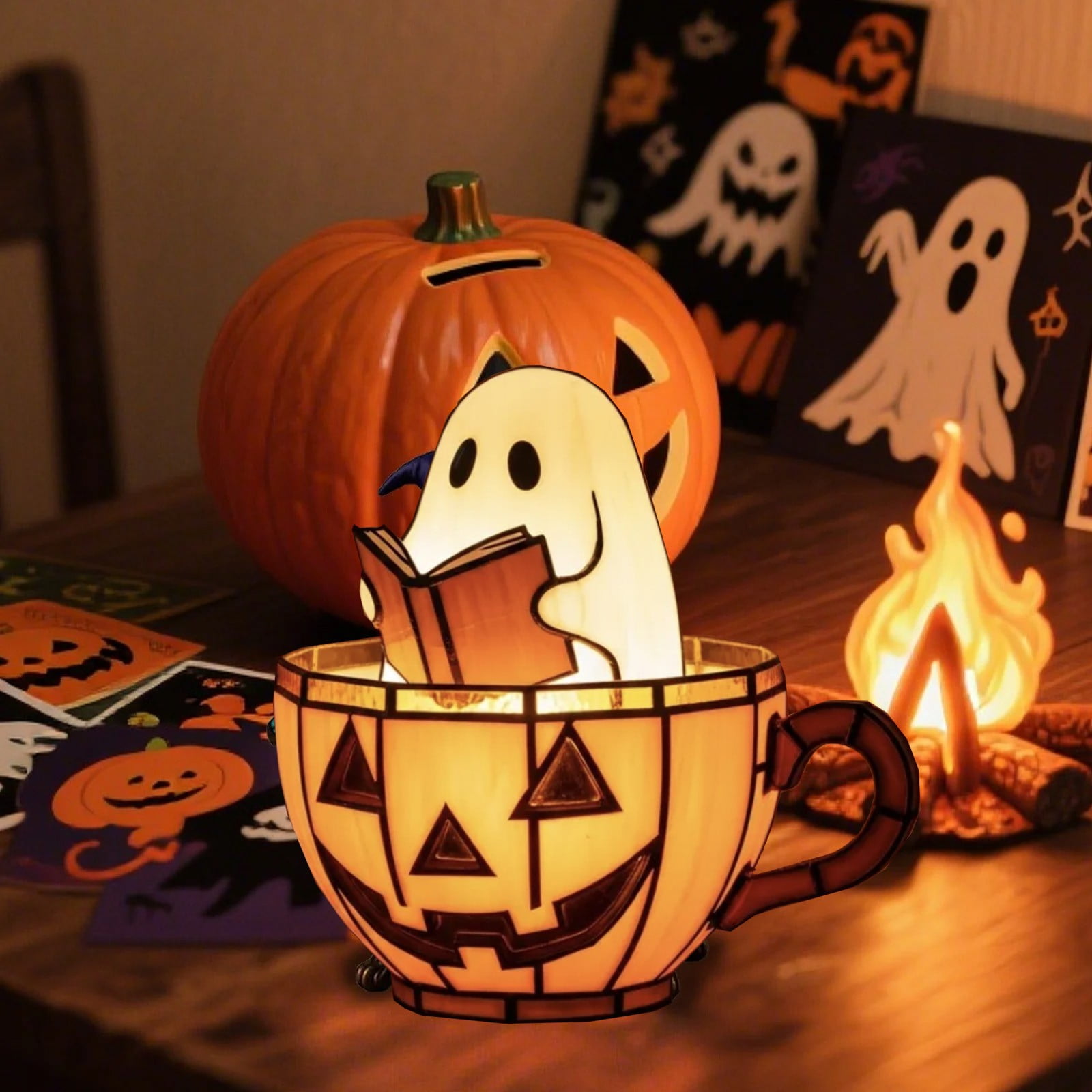 Ghost Reading Book Lamp, Cute Ghost Reading Night Light, Halloween ...