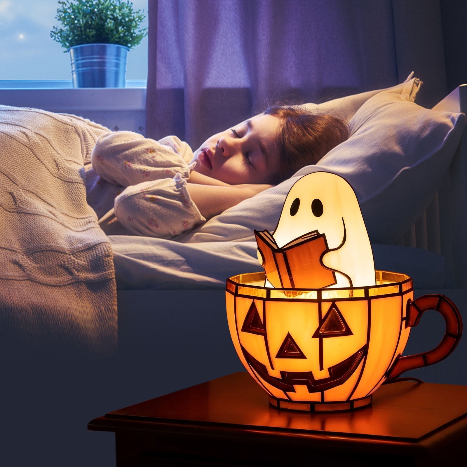 Ghost Reading Book Lamp,Cute Halloween LED Night Light With Color ...