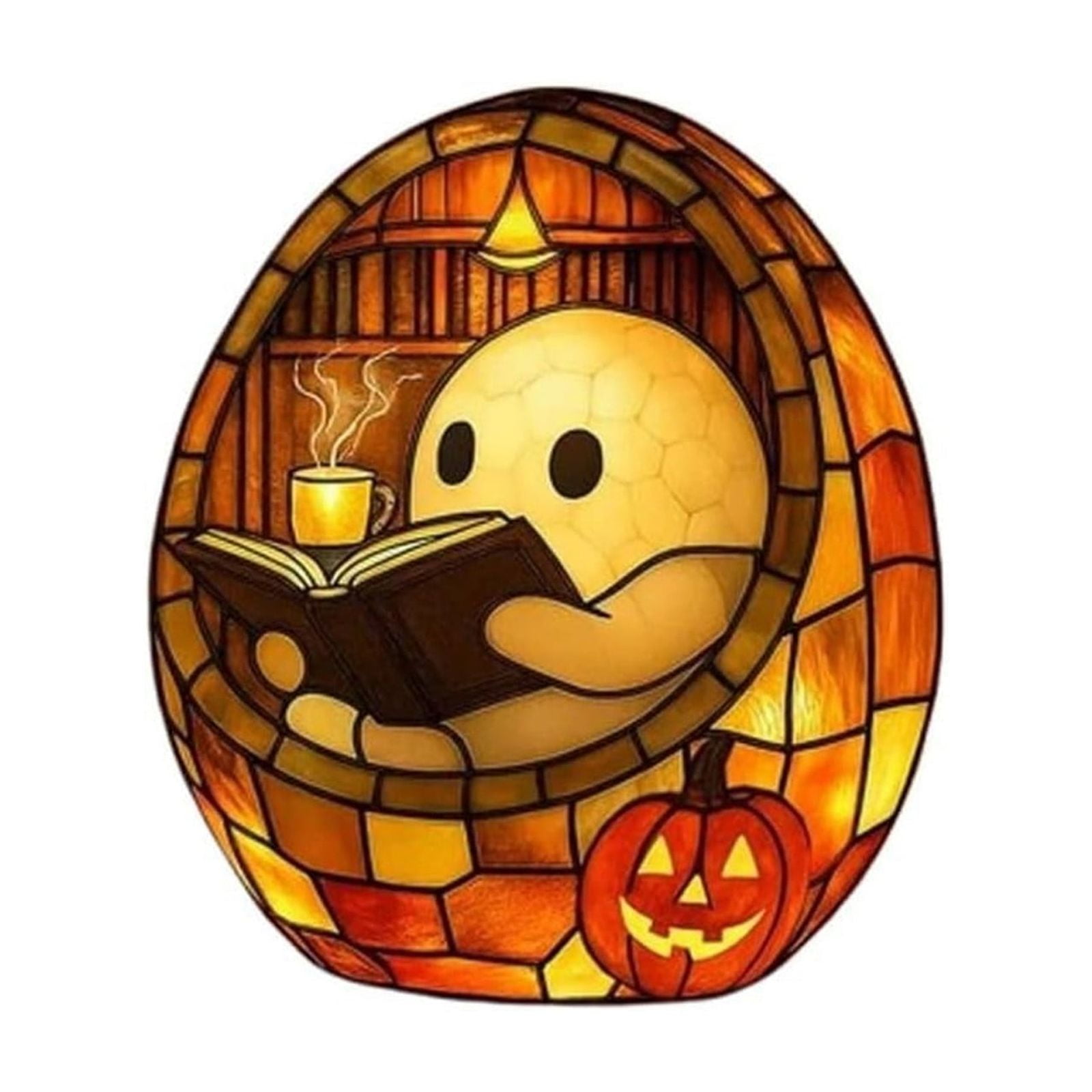 Ghost Reading Book Lamp, Halloween Ghost Reading LED Lamp, Cute Ghost Reader in Pumpkin Cup LED ...