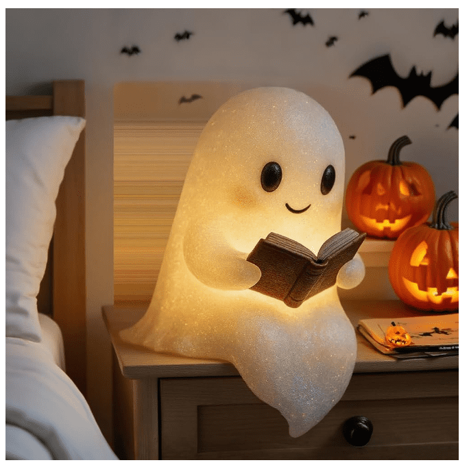 Ghost Reading Book Lamp | Halloween Light Up Ghost Statue | Warm LED ...